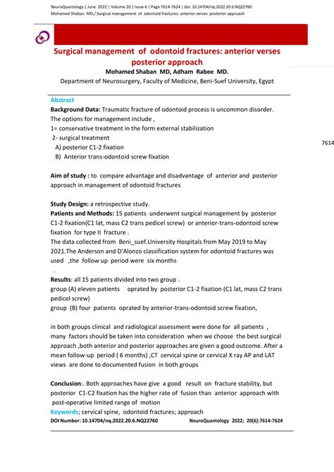 Pdf Surgical Management Of Odontoid Fractures Anterior Verses Posterior Approach