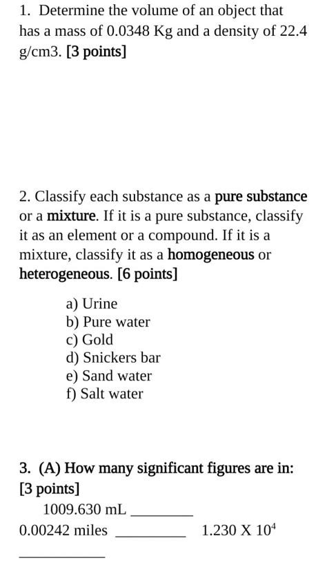 Solved Determine The Volume Of An Object That Has A Mass Chegg