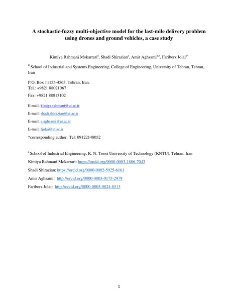 Pdf A Stochastic Fuzzy Multi Objective Model For The Last Mile