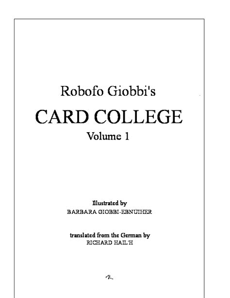 Roberto Giobbi Roberto Giobbis Card College Vol 1 Pdfcoffeecom