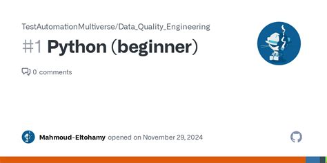 Python Beginner Issue TestAutomationMultiverse Data Quality Engineering GitHub