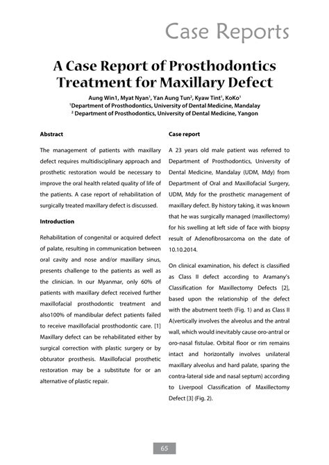 Pdf A Case Report Of Prosthodontics Treatment For Maxillary Defect
