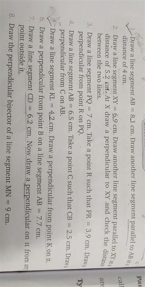 draw a line segment ab 8 1 cm draw another line segment parallel to abat
