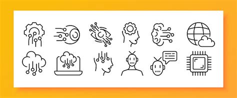 프로세서 세트 아이콘입니다 전자 제품 사이버 펑크 팅크 신경망 Cpu 설정 로봇 클라우드 스토리지 인공 지능 기술 개념 비즈니스