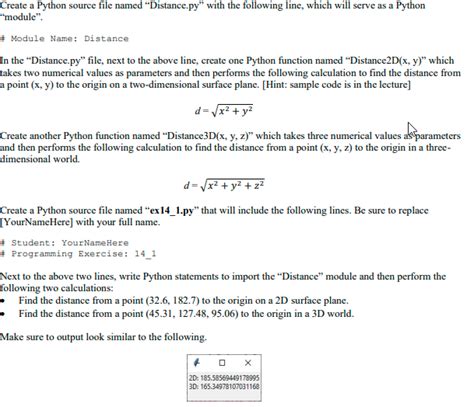 Solved Create a Python source file named “Distance.py" with | Chegg.com