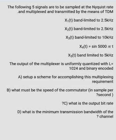 Solved The Following 5 Signals Are To Be Sampled At The Nyquist Rate