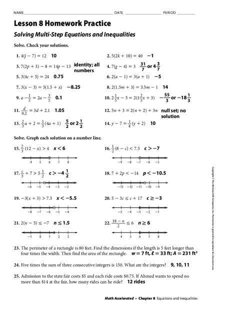 Fillable Online Lesson Skills Practice Solving Multi Step Equations And Fax Email Print