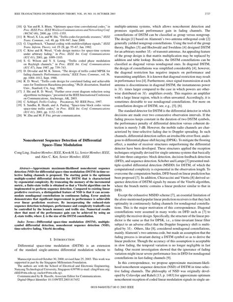 Pdf Noncoherent Sequence Detection Of Differential Space Time Modulation