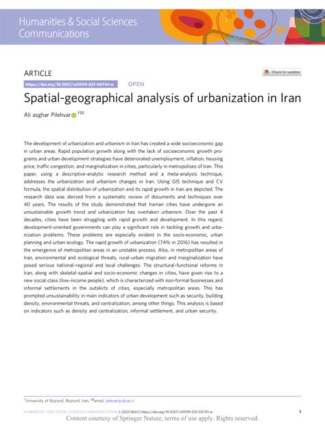 pdf spatial geographical analysis of urbanization in iran