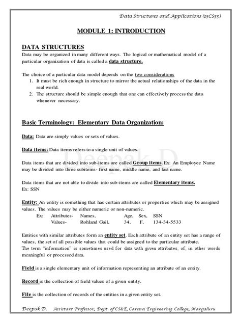 Module 1 Introduction Data Structures And Applications 15cs33 Pdf