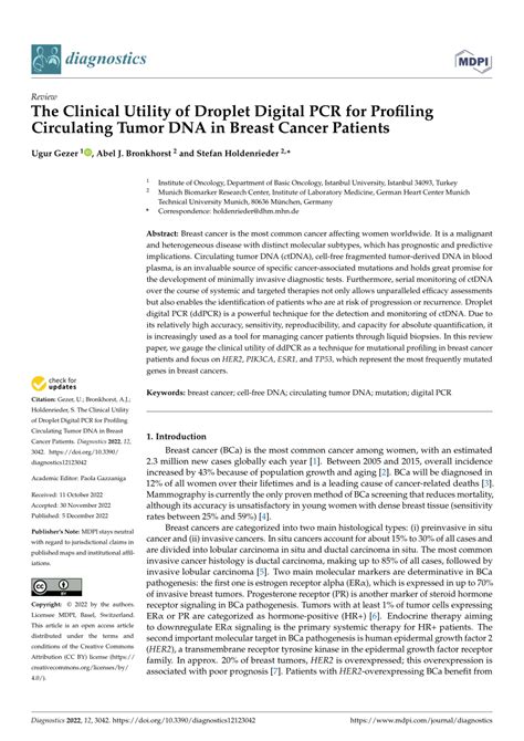 Pdf The Clinical Utility Of Droplet Digital Pcr For Profiling Circulating Tumor Dna In Breast