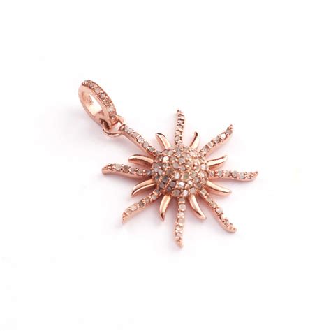 Pave Diamond Sun Burst Pendant Sterling Silver Vermeil Sun Pendant