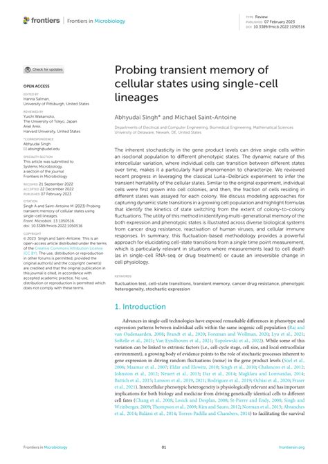 PDF Probing Transient Memory Of Cellular States Using Single Cell Lineages