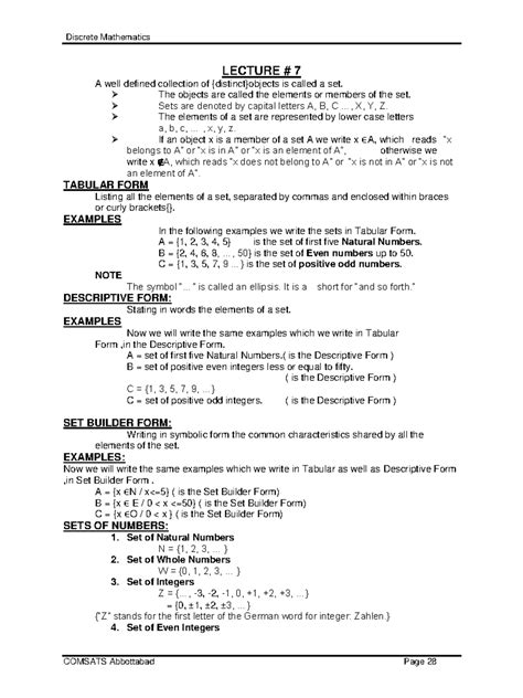 Discrete Structure Lecture Notes Lecture 7 A Well Defined Collection Of Distinct Objects Is