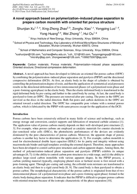 A Novel Approach Based On Polymerization Induced Phase Separation To Prepare Carbon Monolith
