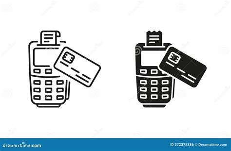 Payment Terminal And Credit Card Line And Silhouette Icon Set Pos