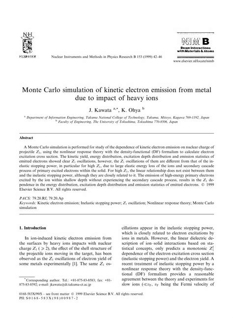 Pdf Monte Carlo Simulation Of Kinetic Electron Emission From Metal