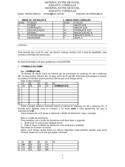 Lista De Exercicios Excel Pdf Tabela Banco De Dados Cálculo