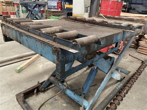 Hydraulic Table For The Plywood Manufacturing Process At The Factory Editorial Stock Image