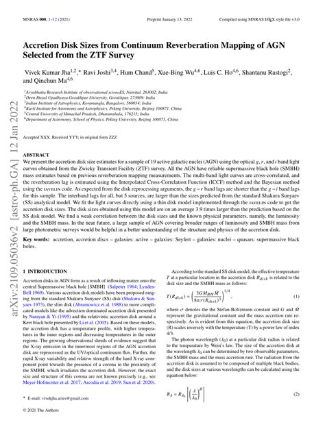 Pdf Accretion Disk Sizes From Continuum Reverberation Mapping Of Agn Selected From The Ztf Survey