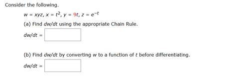 solved consider the following a find dw dt using the