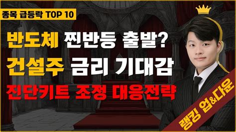 삼성전자의 반등과 반도체 흐름 건설주 금리인하 수혜 기대감 지속 진단키트 조정 시작 랭킹업앤다운 Youtube