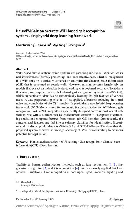 Neuralwigait An Accurate Wifi Based Gait Recognition System Using Hybrid Deep Learning Framework