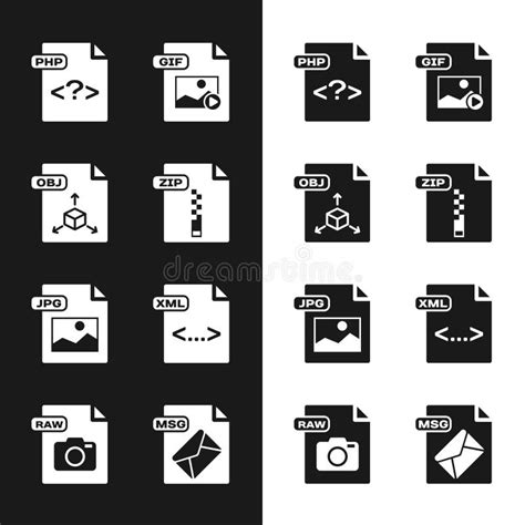 Set ZIP File Document OBJ PHP XML MSG And RAW Icon
