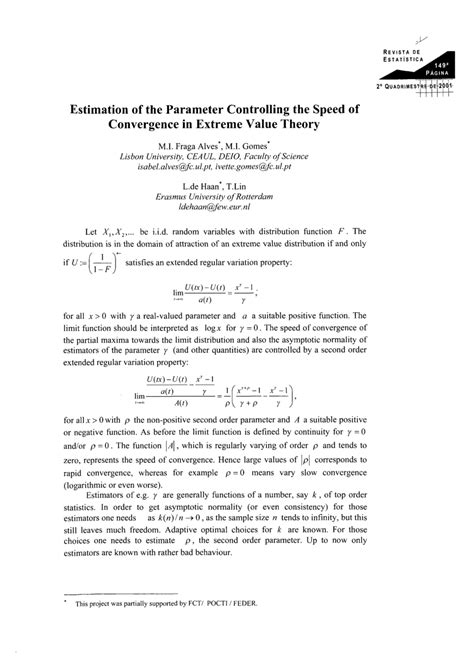 Pdf Estimation Of The Parameter Controlling The Speed Of Convergence In Extreme Value Theory