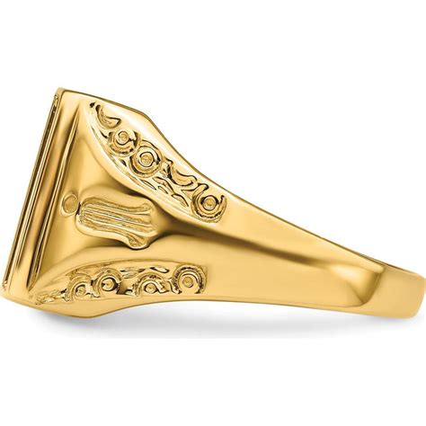 14k Yellow Gold Polished And Textured Masonic Ring Mounting With Recta