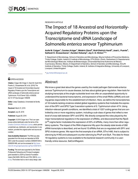 Pdf The Impact Of 18 Ancestral And Horizontally Acquired Regulatory