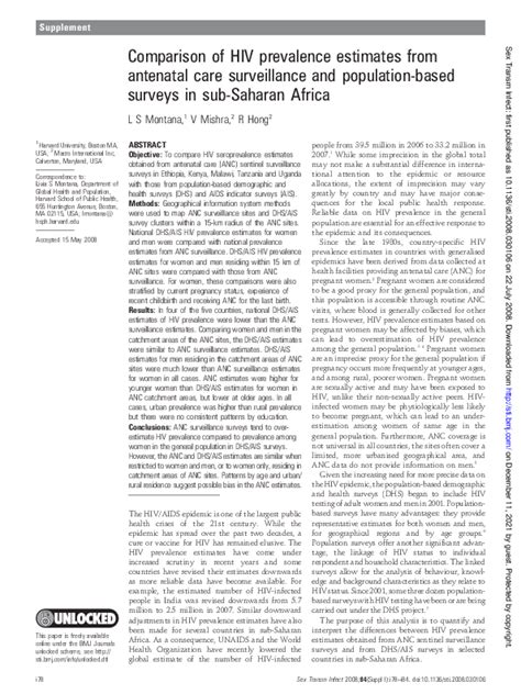 Pdf Comparison Of Hiv Prevalence Estimates From Antenatal Care Surveillance And Population