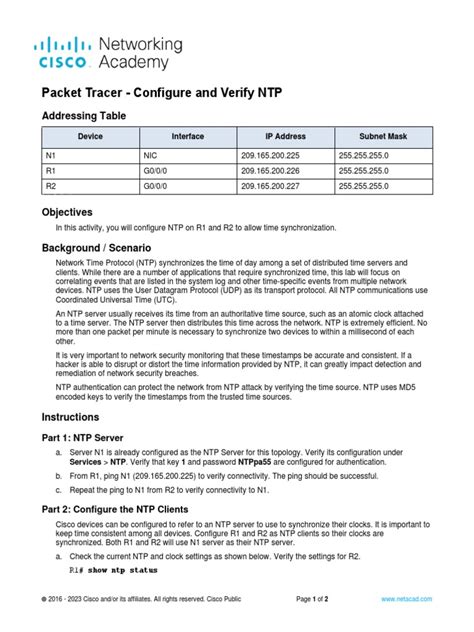 664 Packet Tracer Configure And Verify Ntp U2000745 Pdf Computer Network Computer
