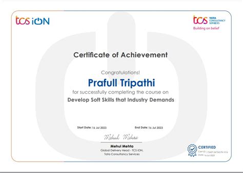 Tcsios Digitallearning Softskills Certificationjourney Awarenessmatters Prafull Tripathi