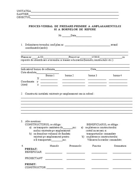 Pv De Predare Primire A Amplasamentului Pdf