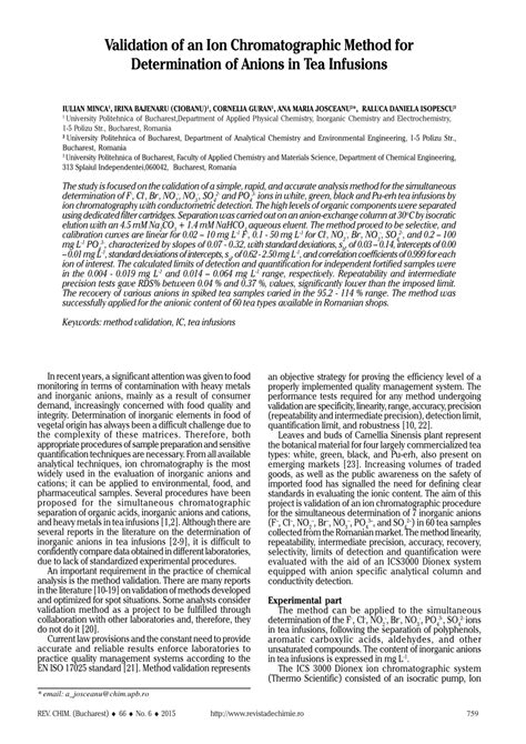 Pdf Validation Of An Ion Chromatographic Method For Determination Of Anions In Tea Infusions