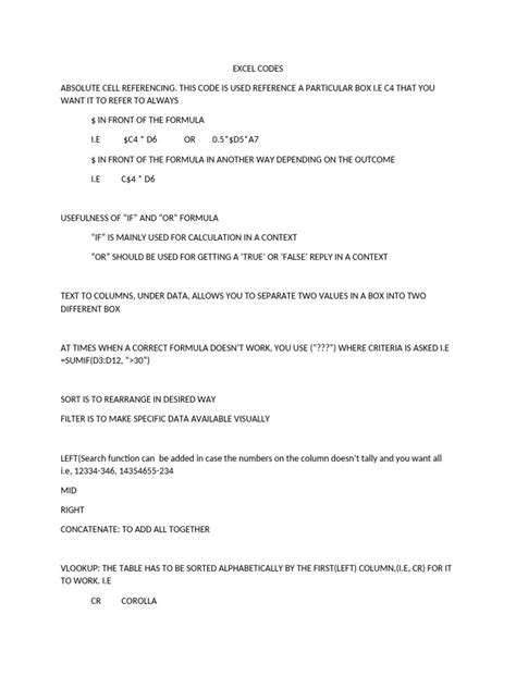 Excel Codes Pdf Excel Codes Pdf
