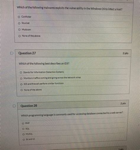 Solved Which Of The Following Malwares Exploits The