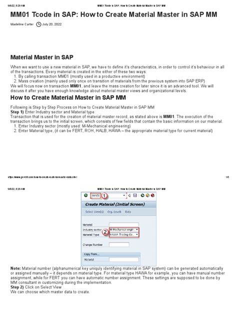 3 Mm01 Tcode In Sap How To Create Material Master In Sap Mm Pdf