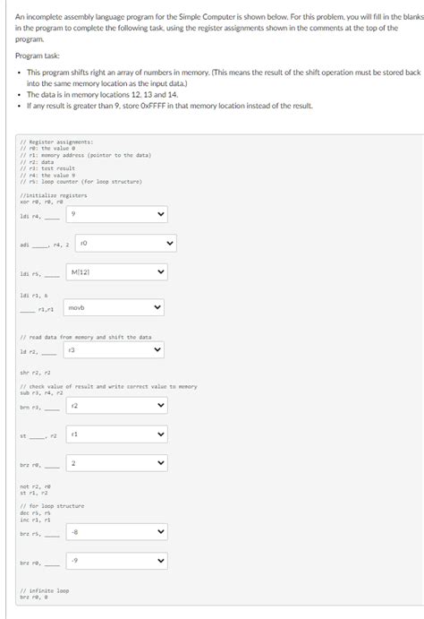 An Incomplete Assembly Language Program For The