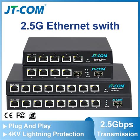 JT COM 8 Port 2 5G Desktop Switch And 5 Port 2 5GBASE T Ethernet Switch Plug And Play Fanless