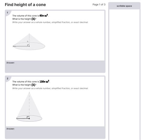 Find Height Of A Cone Worksheets [pdf] 8 G C 9 8th Grade Math
