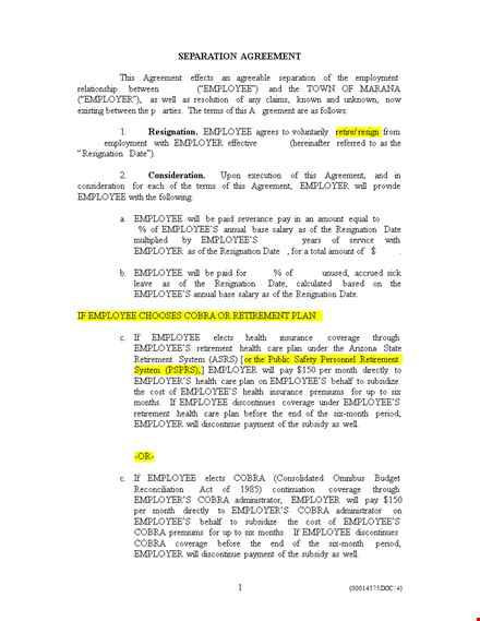 Employee And Employer Separation Agreement Template Free Download