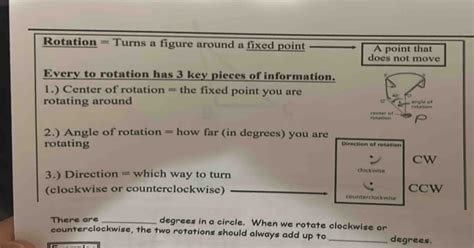 Rotation Turns A Figure Around A Fixed Point A Point That Does Not Move Every To Rotat [math]