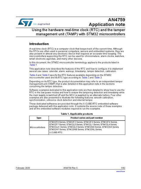Dm00226326 Using The Hardware Realtime Clock Rtc And The Tamper Management Unit Tamp With Stm32