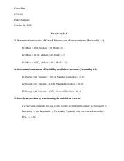 PSY 305 Data Analysis 1 Docx Dana Glass PSY 305 Peggy Samples October 30 2022 Data Analysis