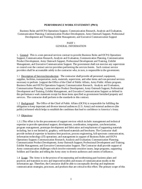Perance Work Statement Template Arp Preparation Doc Template Pdffiller