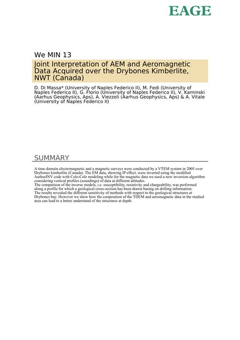 pdf joint interpretation of aem and aeromagnetic data acquired over