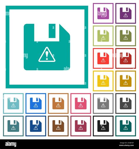 File Warning Flat Color Icons With Quadrant Frames On White Background Stock Vector Image And Art