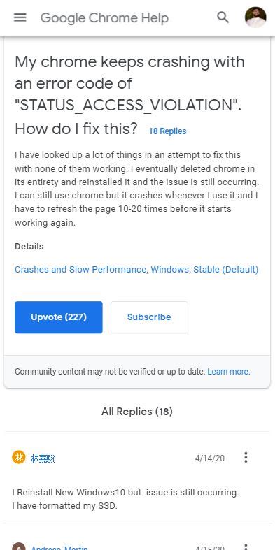 Update Feb 13 Google Chrome STATUS ACCESS VIOLATION STATUS INVALID IMAGE HASH Bugs